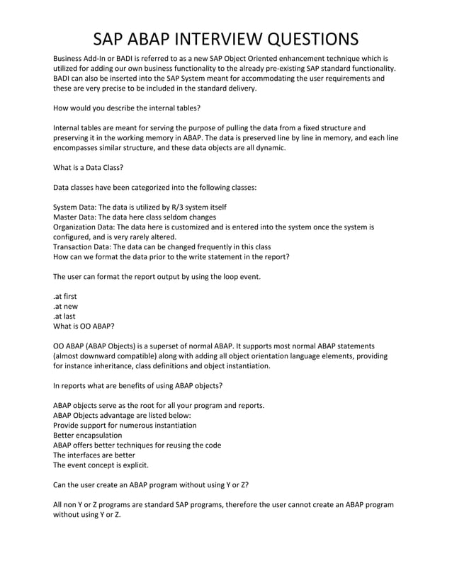 500+ SAP ABAP INTERVIEW QUESTIONS WITH ANSWERS | PDF