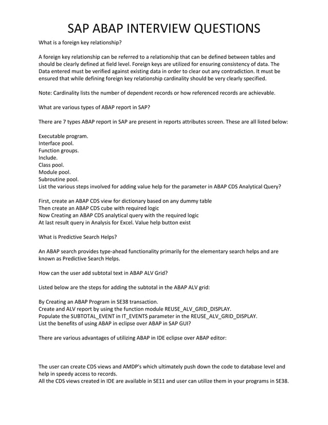 500+ SAP ABAP INTERVIEW QUESTIONS WITH ANSWERS | PDF