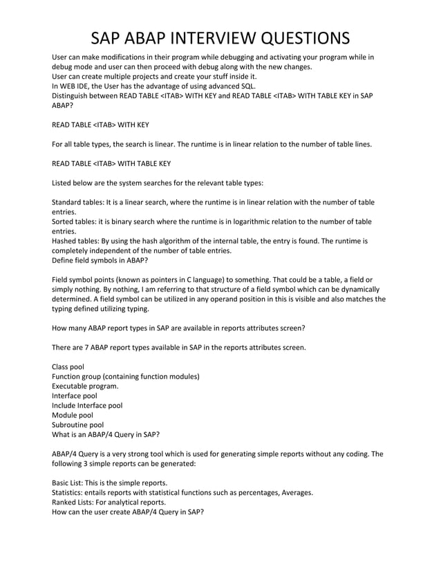 500+ SAP ABAP INTERVIEW QUESTIONS WITH ANSWERS | PDF
