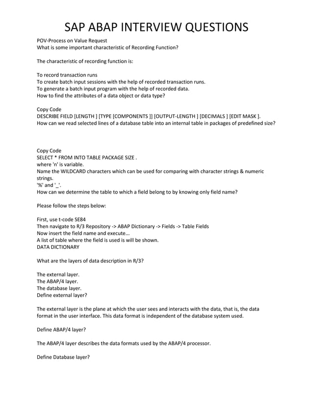 500+ SAP ABAP INTERVIEW QUESTIONS WITH ANSWERS | PDF