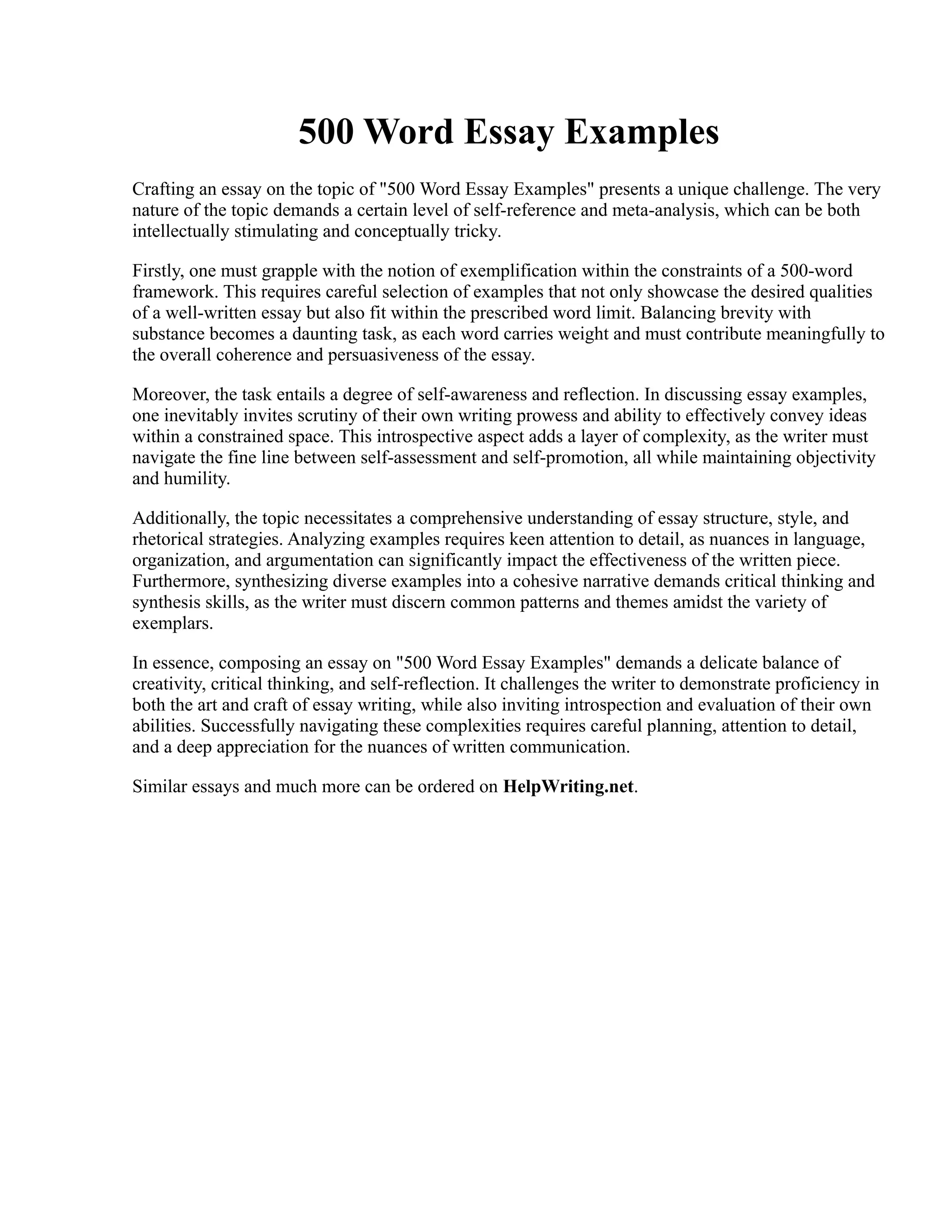 500 Word Essay Examples | PDF