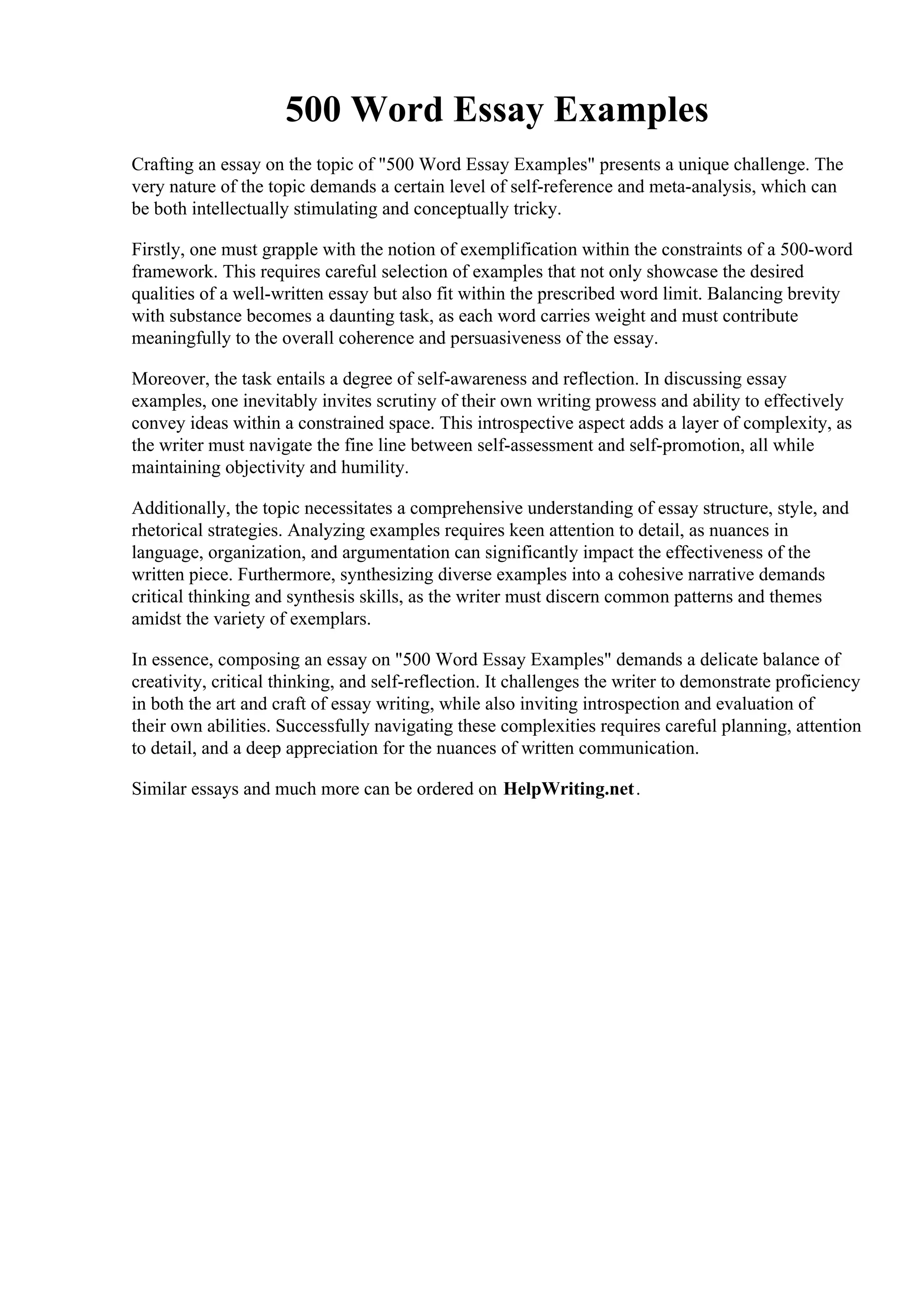 500 Word Essay Examples PDF Free Download 500 Word Essay Examples PDF Free Download