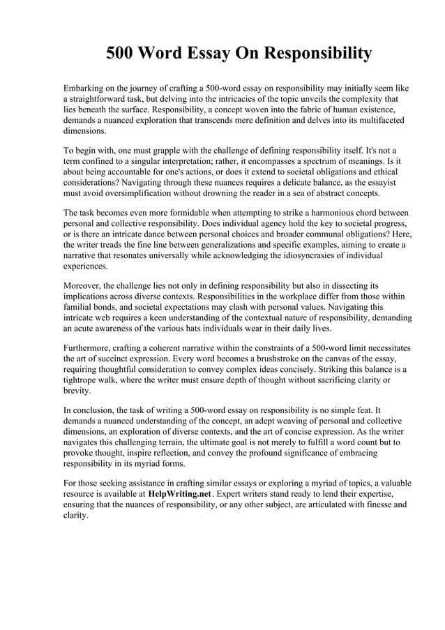 500 Word Essay On Responsibility.pdf | Homework and Study | Education