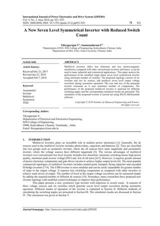 A New Seven Level Symmetrical Inverter with Reduced Switch Count | PDF