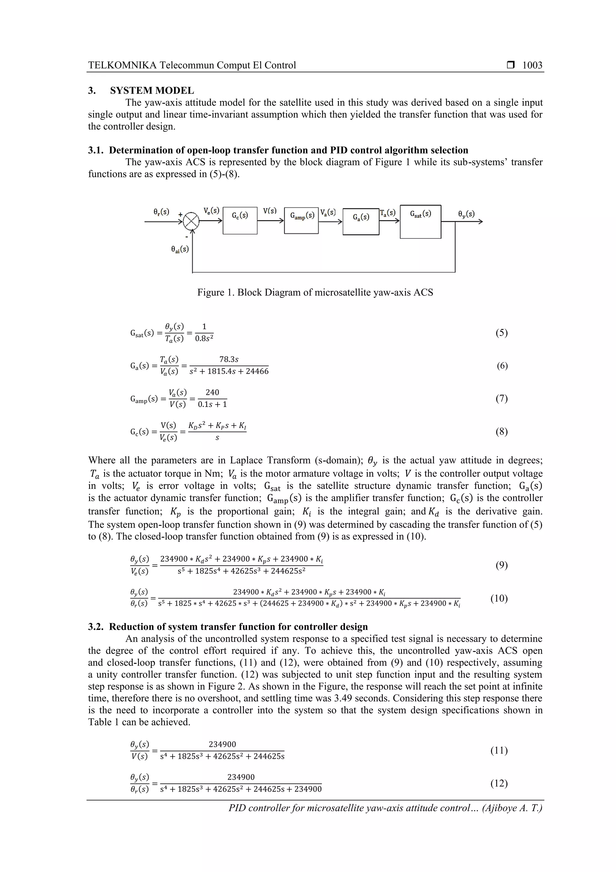 PID controller for microsatellite yaw-axis attitude control system using ITAE method | PDF