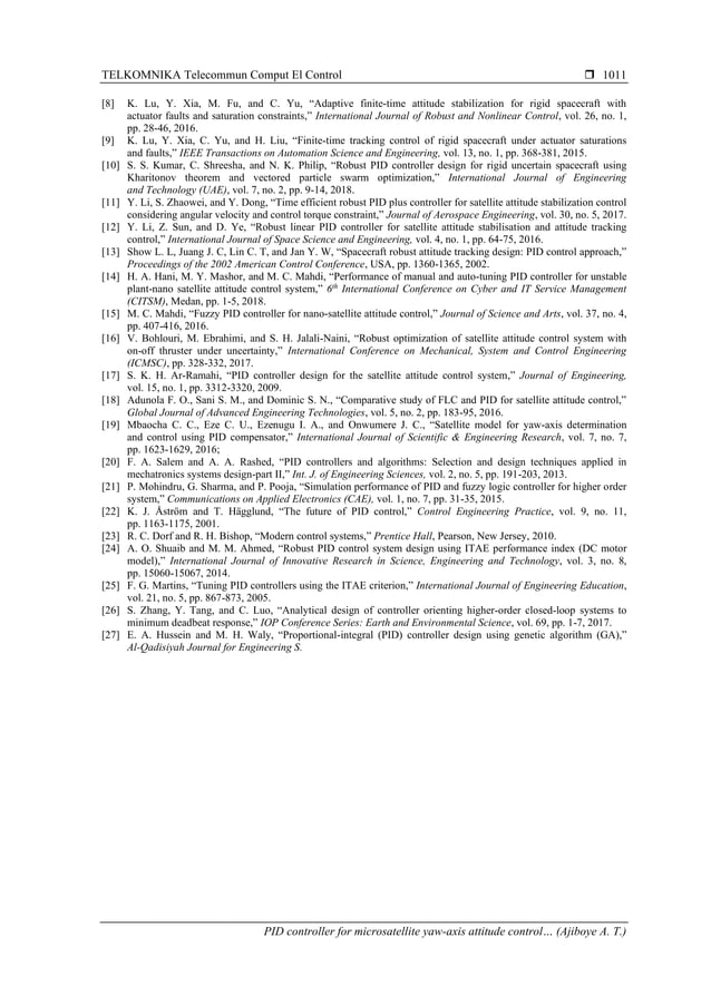 PID controller for microsatellite yaw-axis attitude control system using ITAE method | PDF