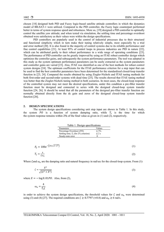 PID controller for microsatellite yaw-axis attitude control system using ITAE method | PDF