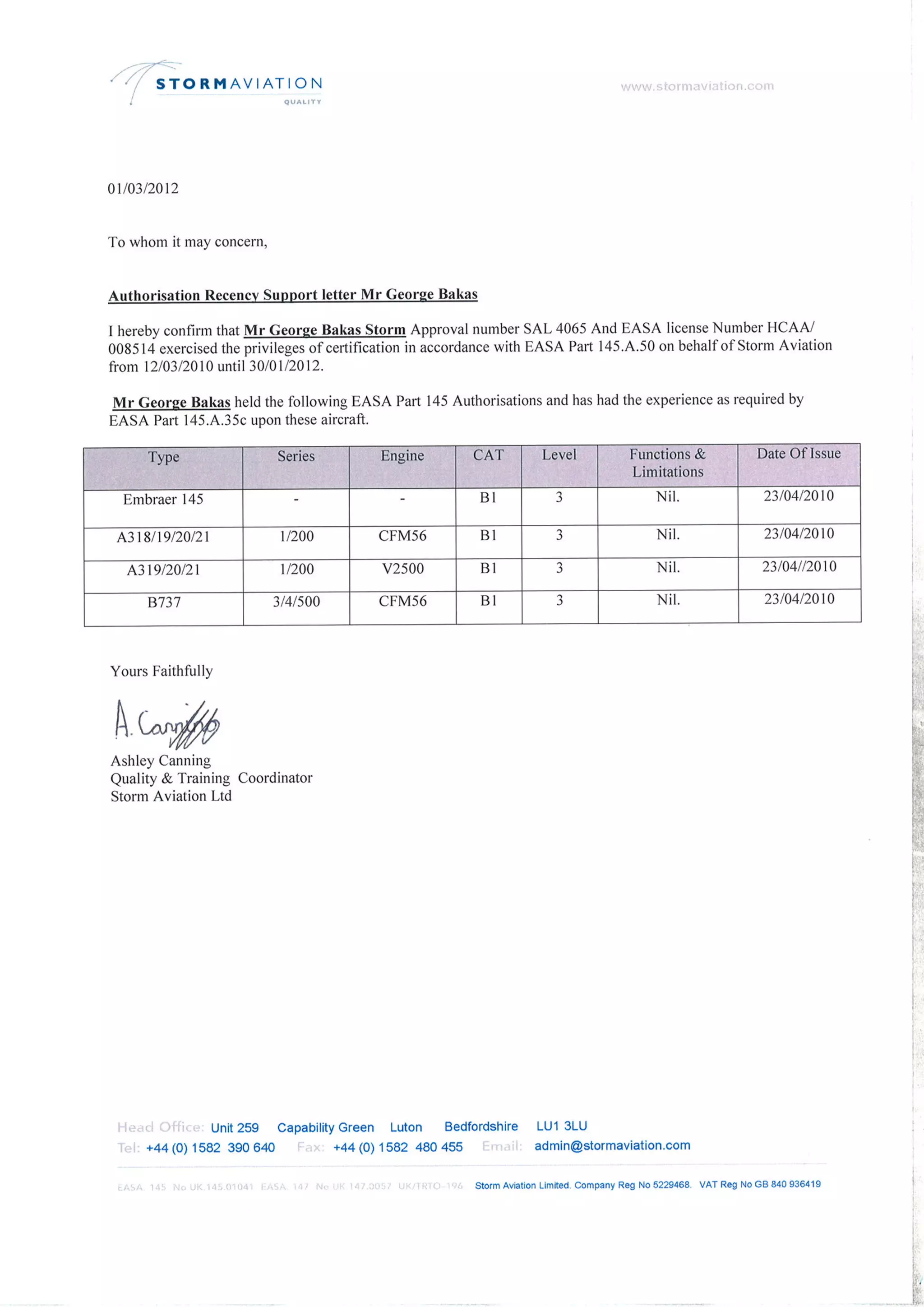 Storm Aviation Recency Letter | PDF