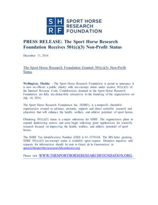 501(c)3 status press release | PDF
