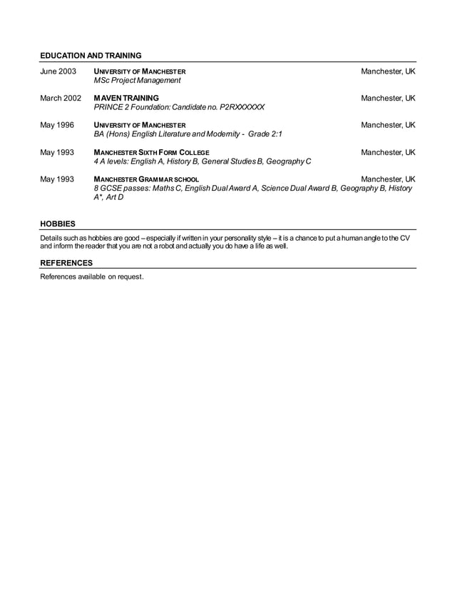 CV Template Gravitas 01621 843999 | DOCX