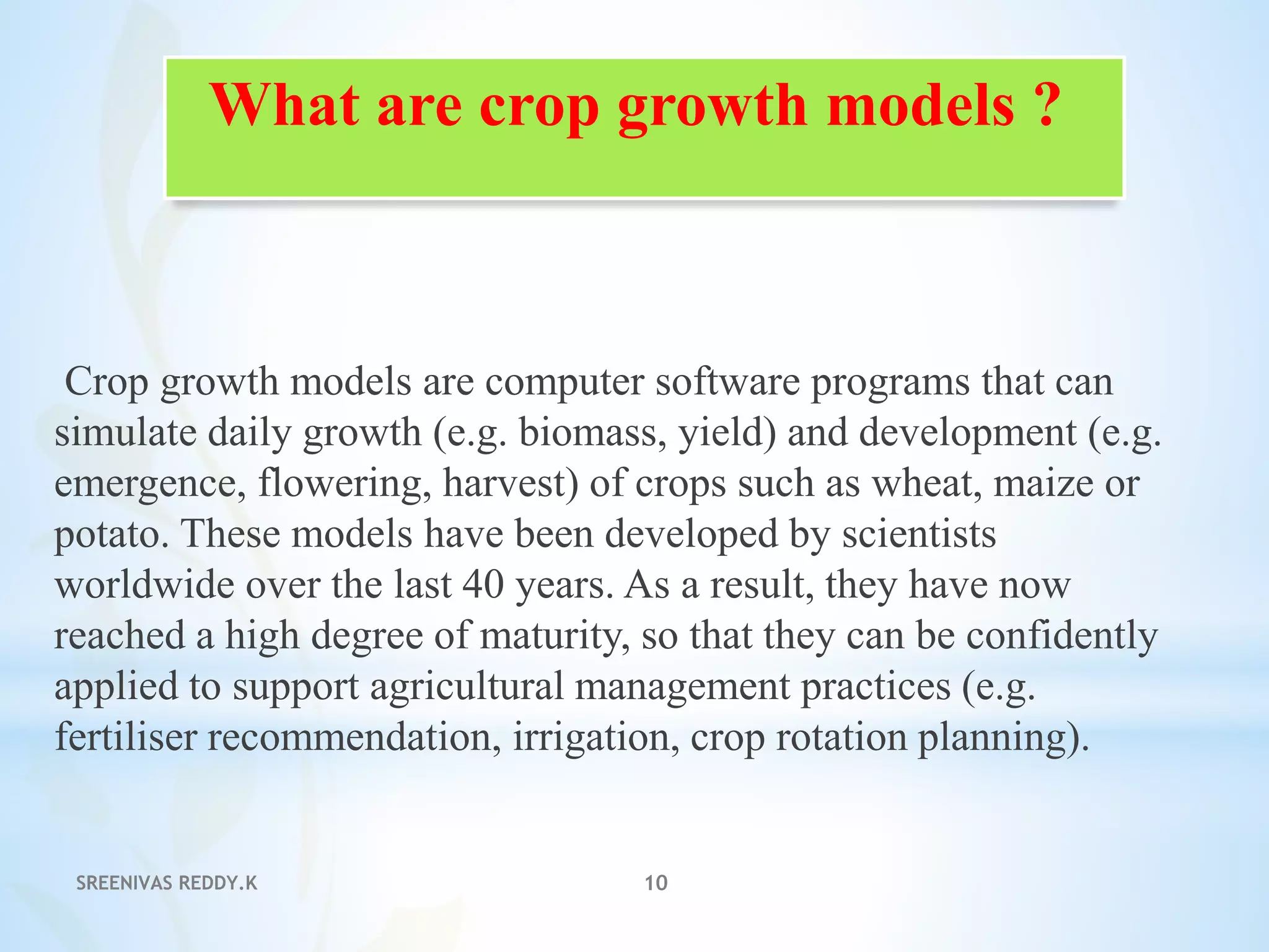Crop Modeling - Types of crop growth models in agriculture | PPTX