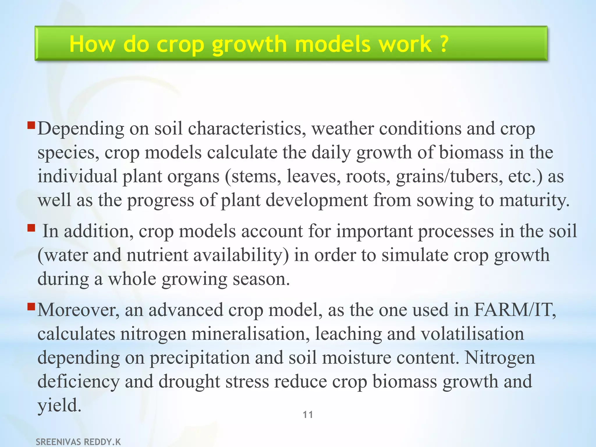 Crop Modeling - Types of crop growth models in agriculture | PPTX