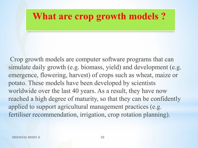 Crop Modeling - Types of crop growth models in agriculture | PPTX ...