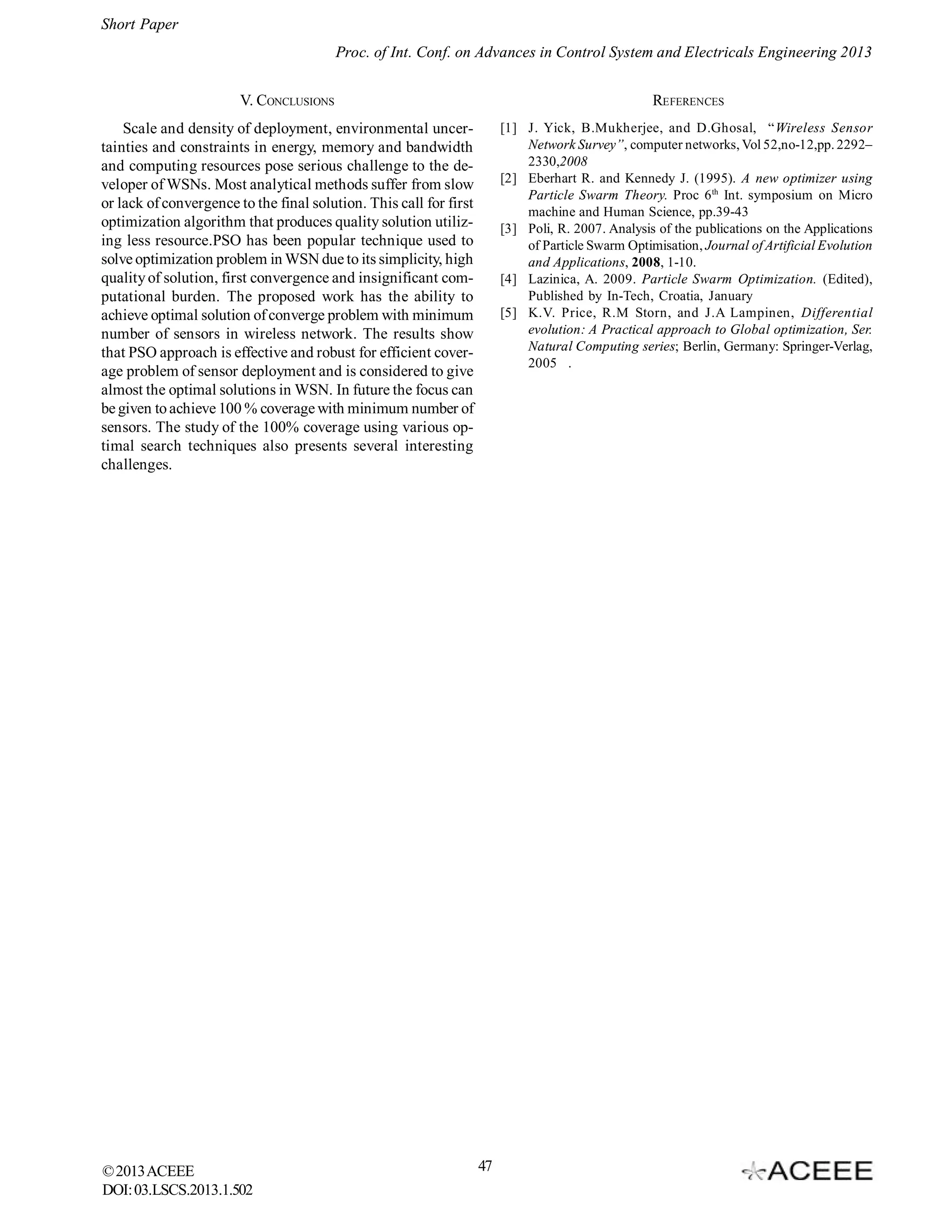 Wireless Sensor Network using Particle Swarm Optimization | PDF