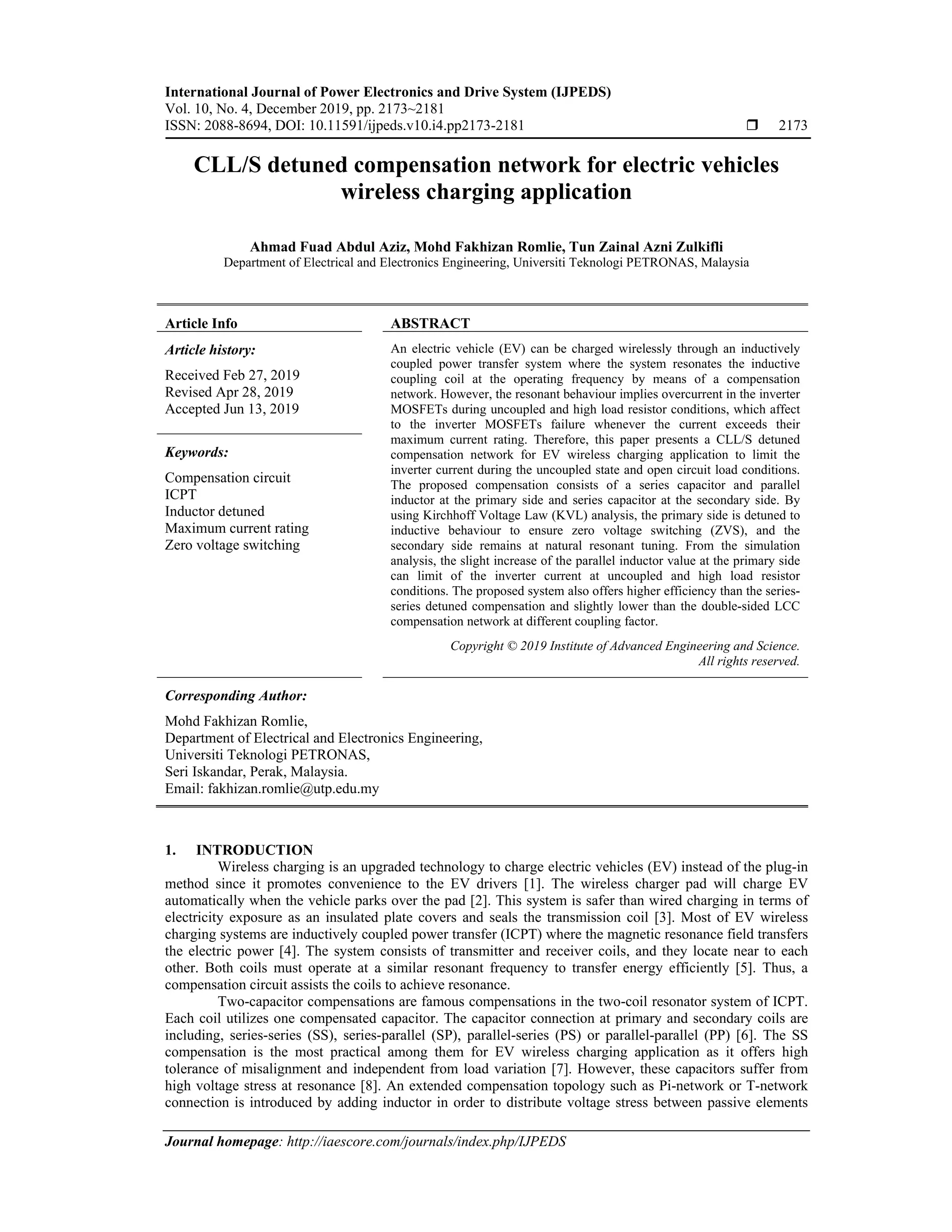CLL/S Detuned compensation network for electric vehicles wireless charging application | PDF