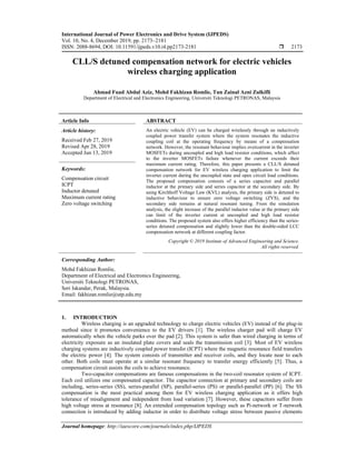 CLL/S Detuned compensation network for electric vehicles wireless ...