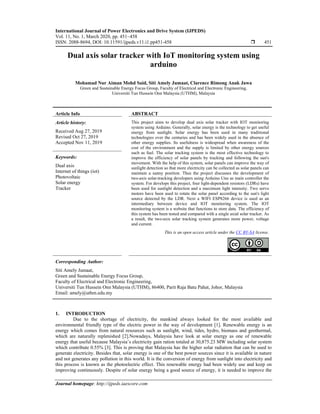 Dual axis solar tracker with IoT monitoring system using arduino | PDF