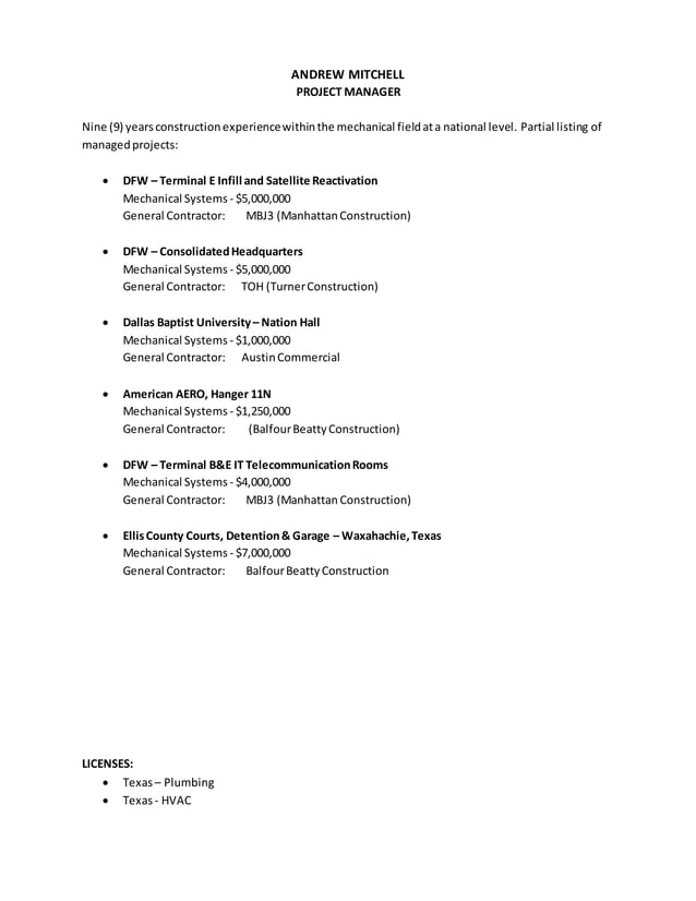 Mitchell, Presentation Resume | DOCX