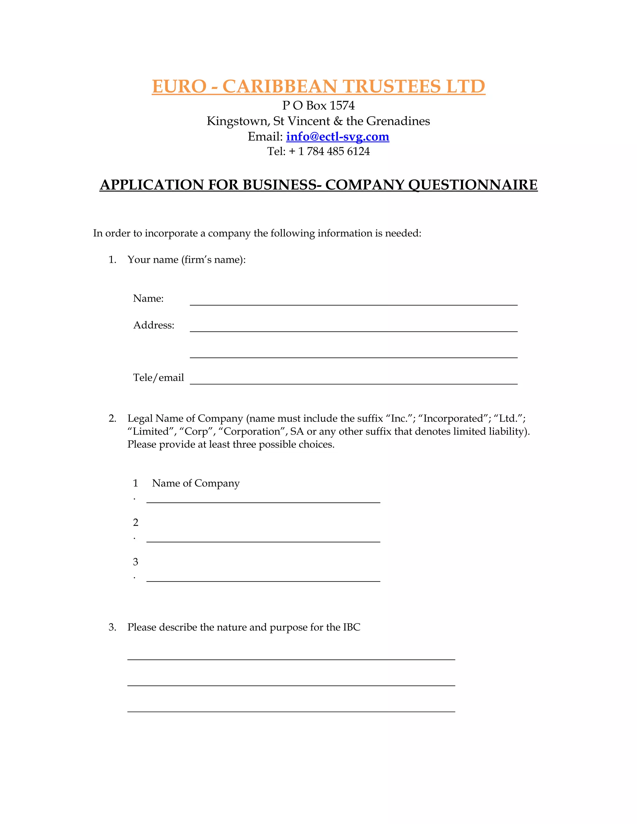 IBC-Application for Business Form (Euro Caribbean) | PDF