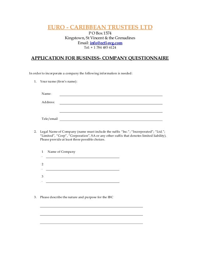 IBC-Application for Business Form (Euro Caribbean)