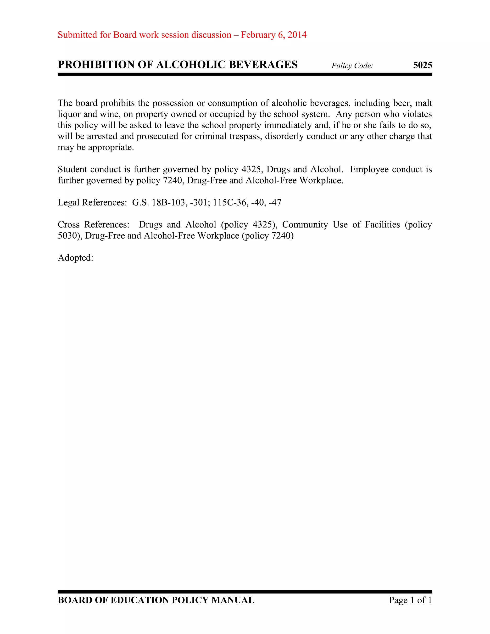 5025 prohibition of alcoholic beverages | PDF