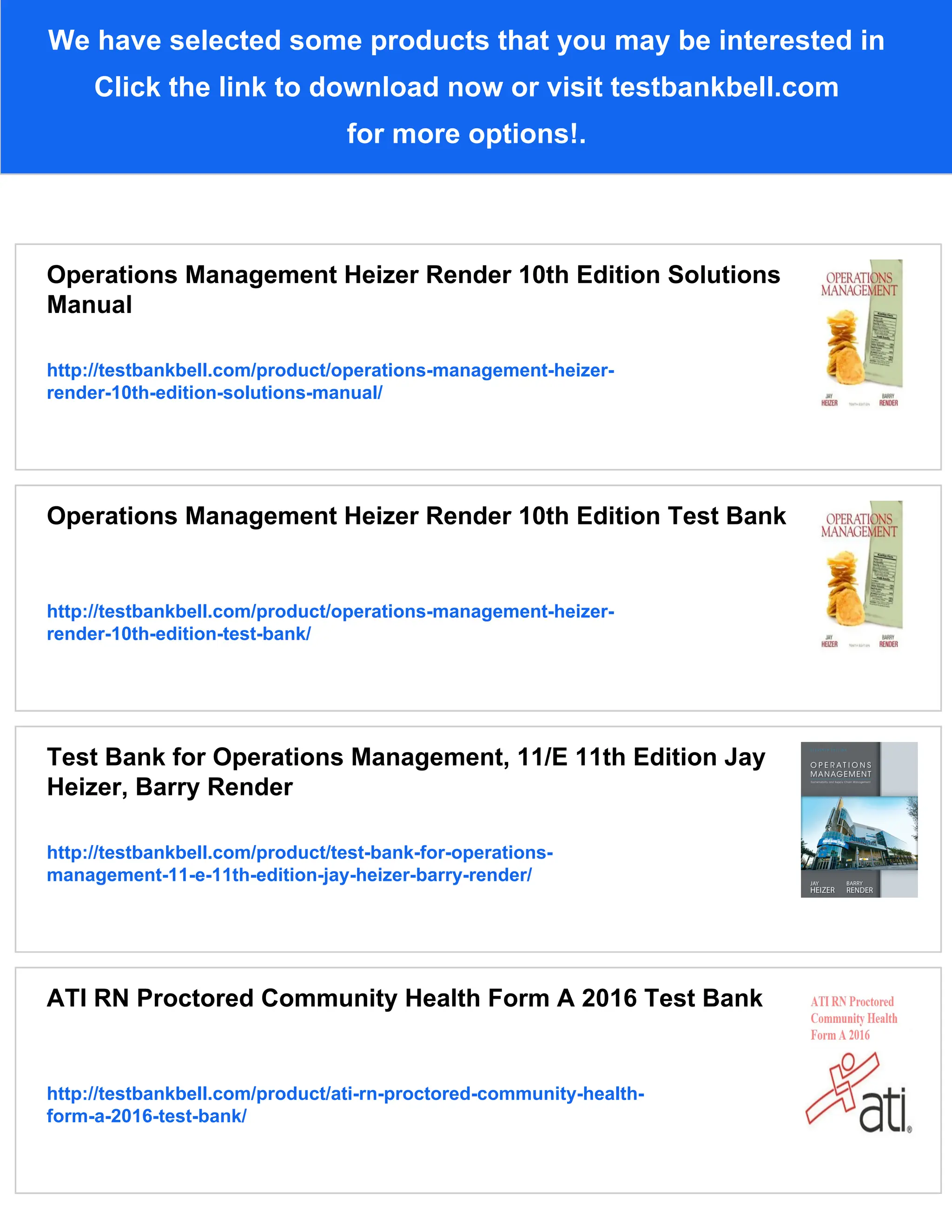 Solution manual for Operations Management Heizer Render 11th edition | PDF