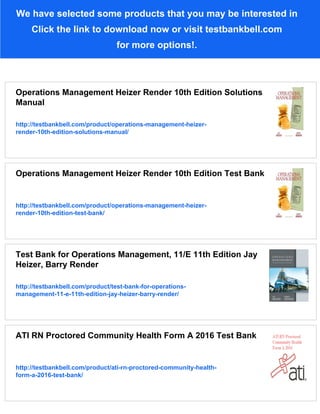 Solution manual for Operations Management Heizer Render 11th edition | PDF