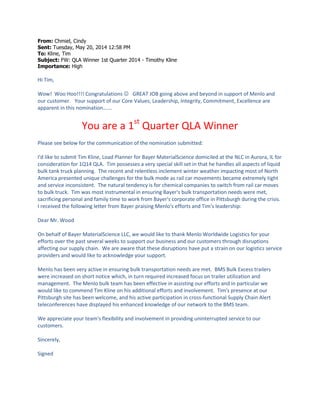 Quarter QLA Winner | PDF | Logistics | Business
