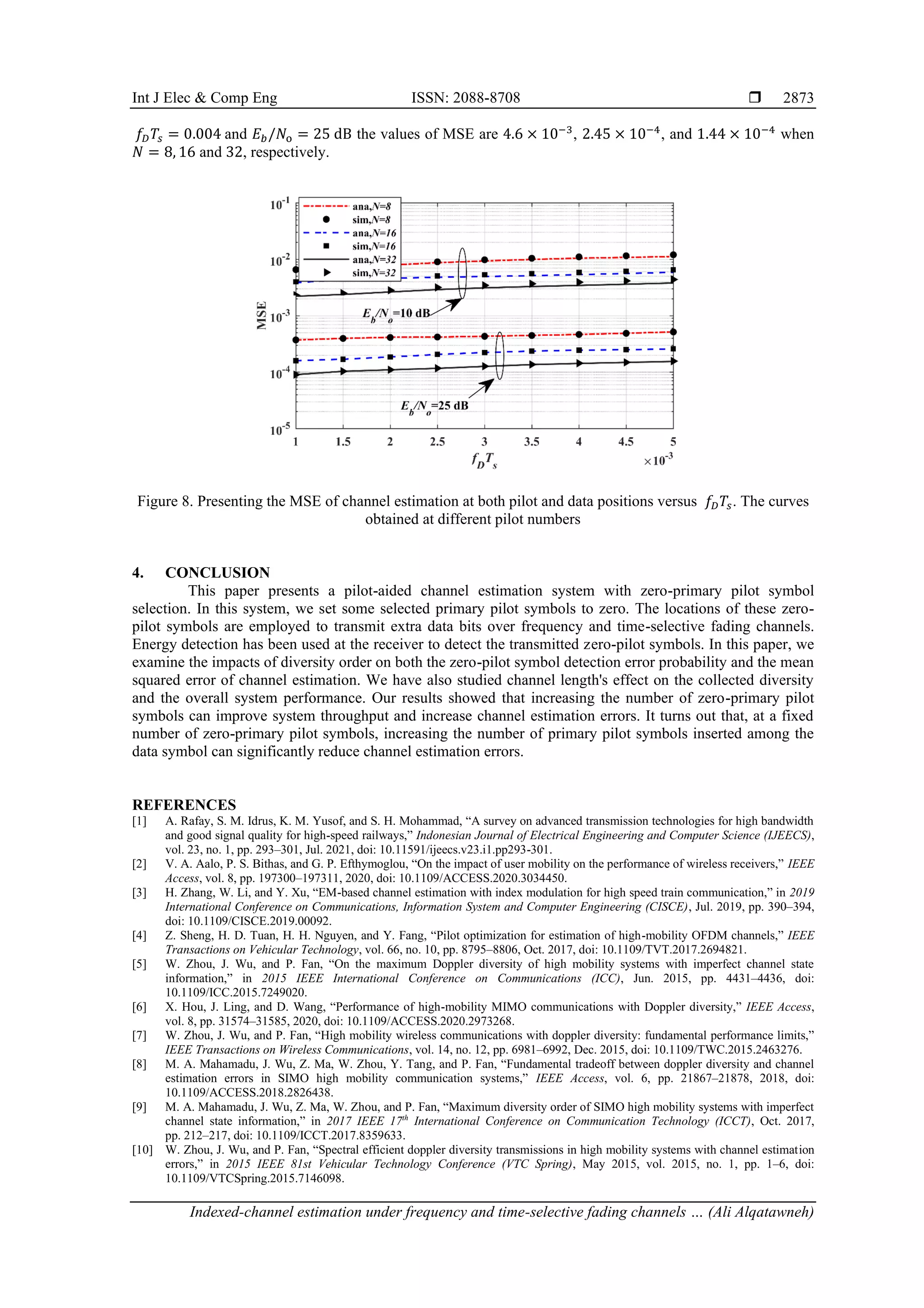 Indexed-channel estimation under frequency and time-selective fading channels in high-mobility ...