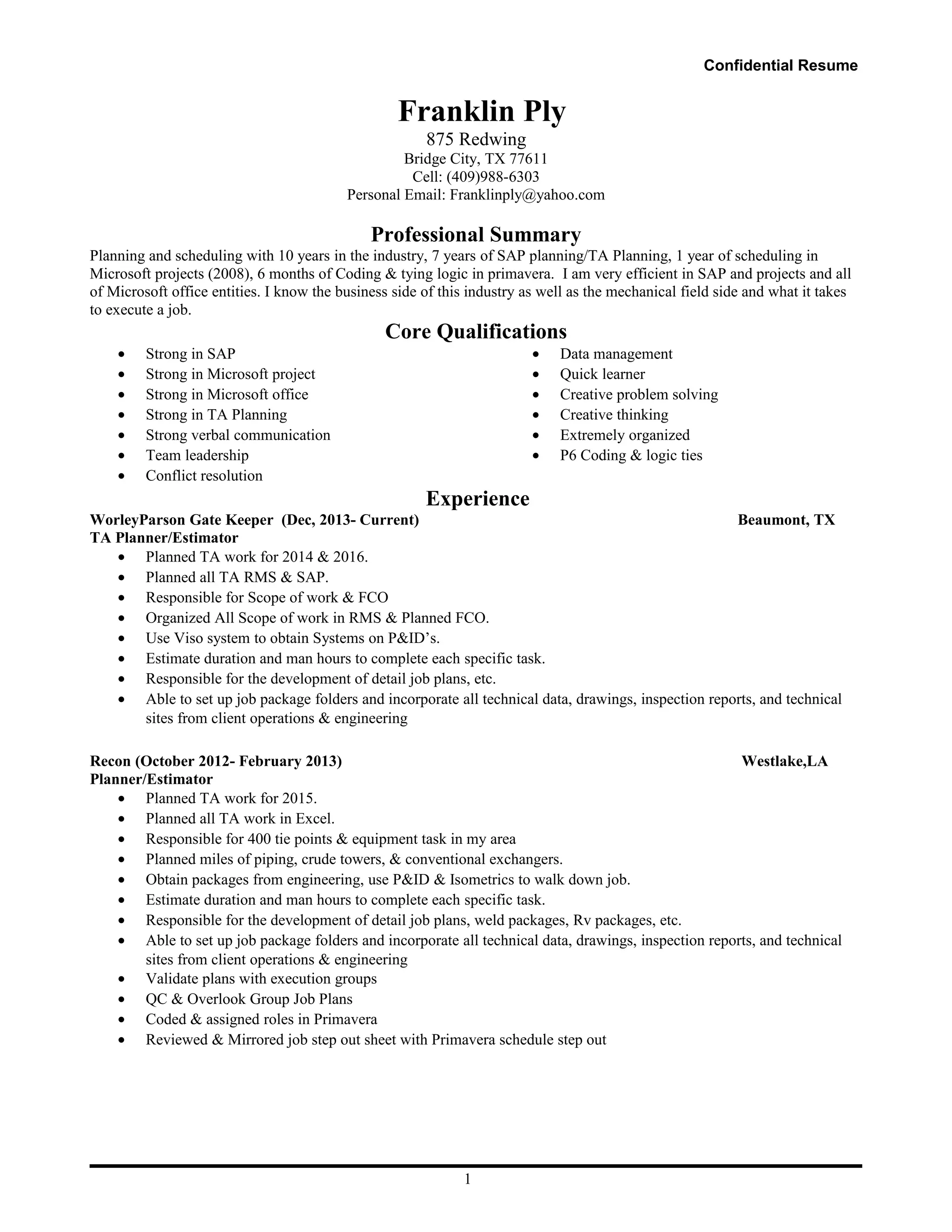 Franklin Ply resume1. | PDF