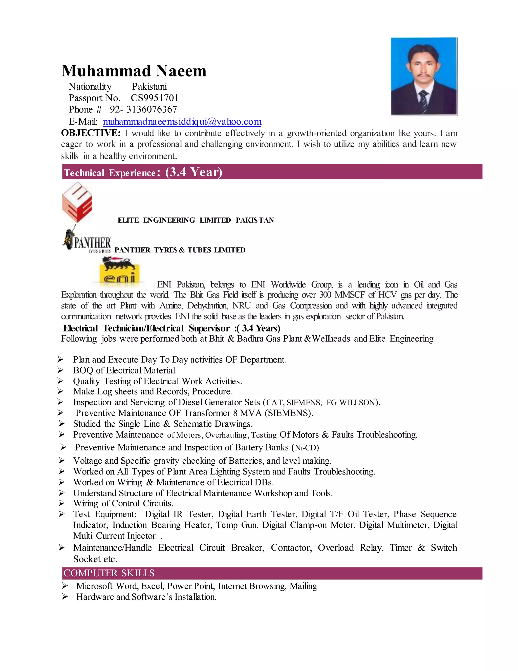 Electrical Supervisor CV | DOCX