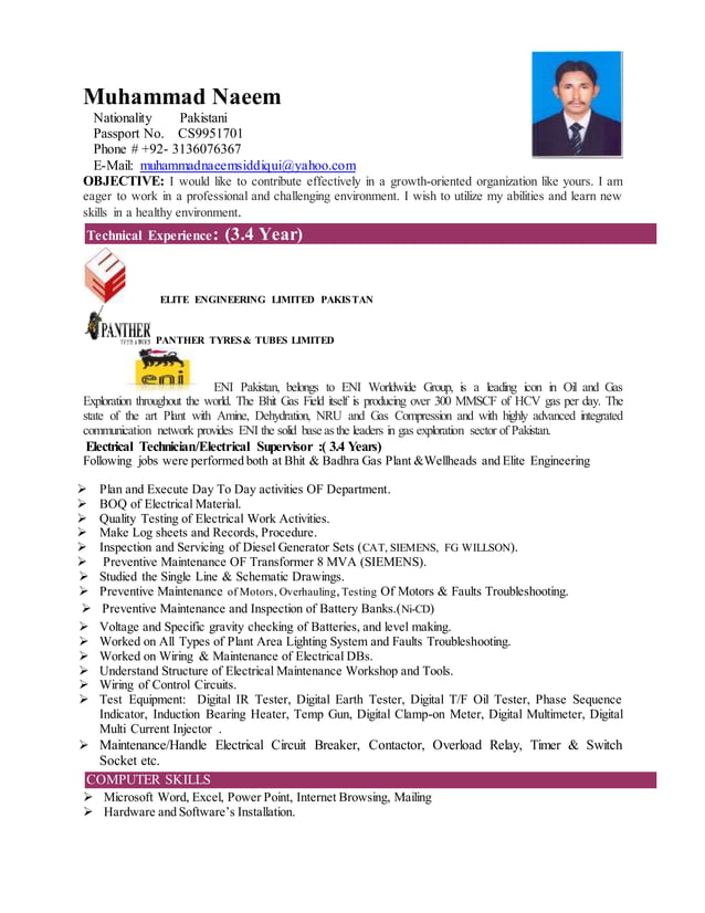 Electrical Supervisor CV | DOCX | Business | Business and Finance