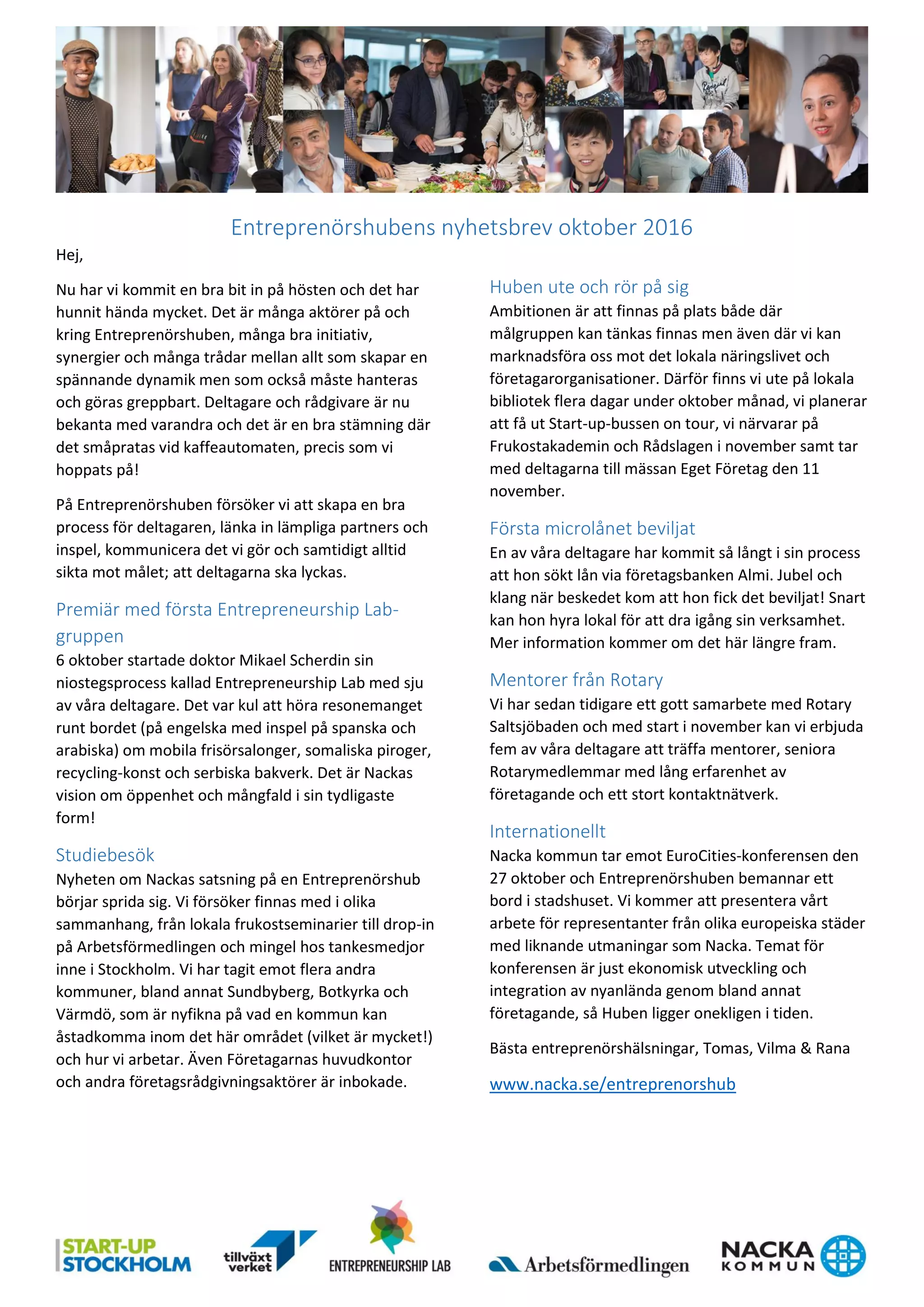 nyhetsbrev Entreprenörshuben oktober 2016 | PDF