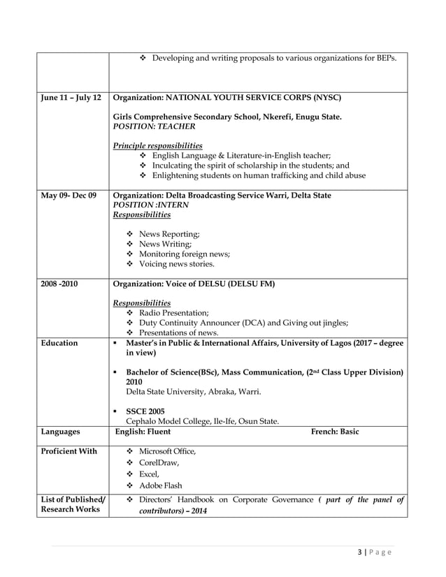 Onyekachukwu Serena Mordi - CV. BD | PDF