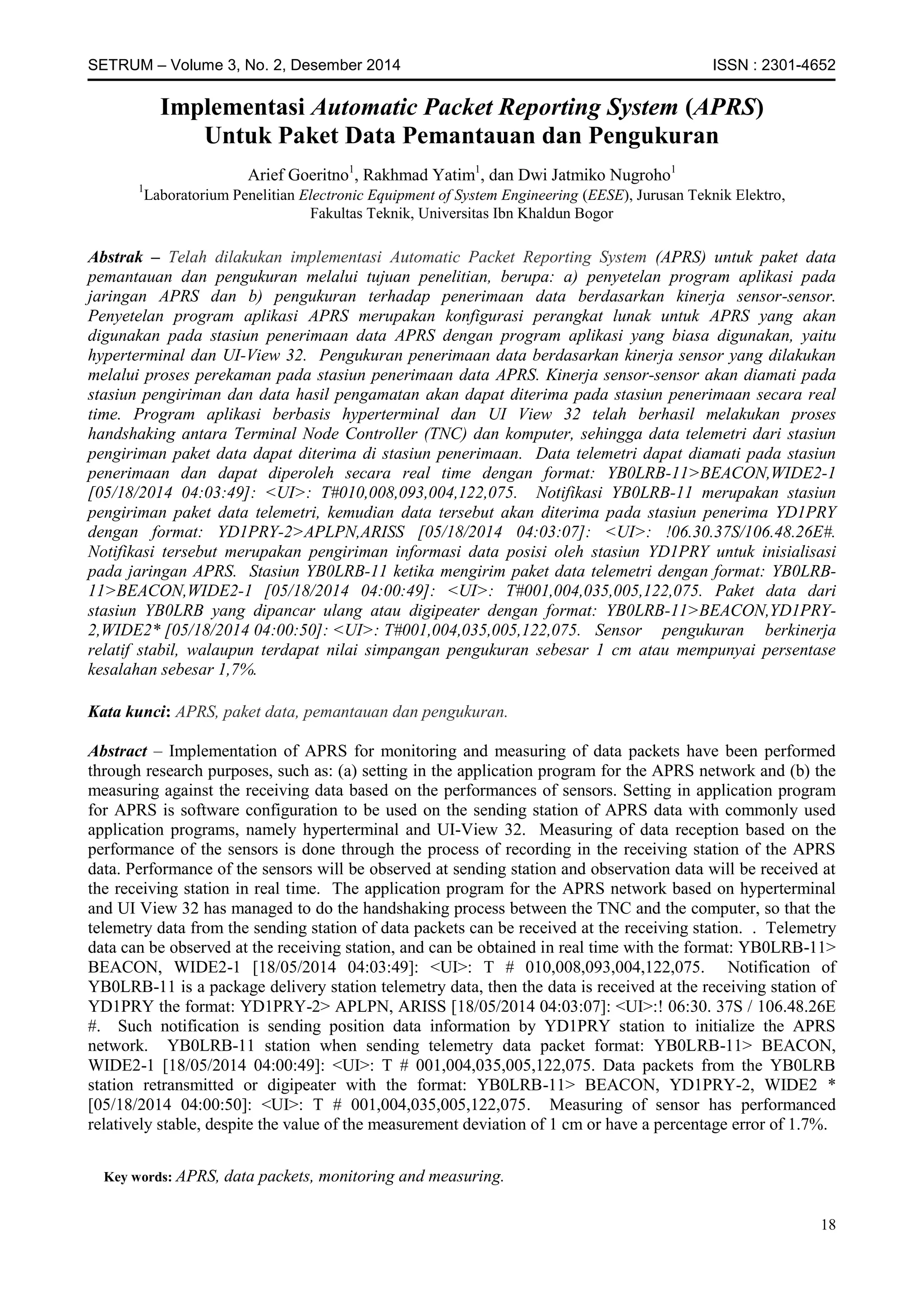 Implementasi Automatic Packet Reporting System (APRS) Untuk Paket Data ...