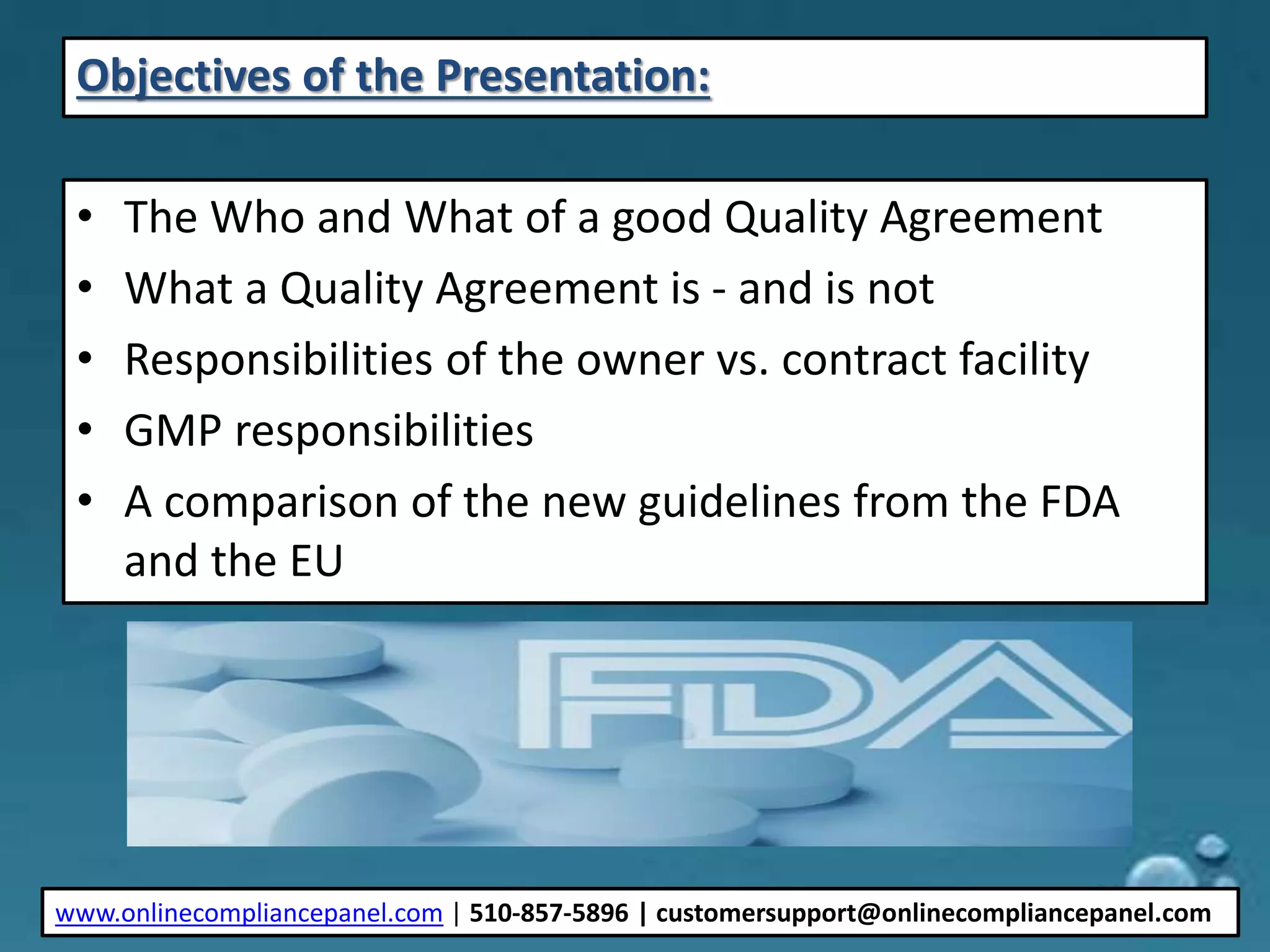 CMO Supplier Quality Agreements - How to Comply with New FDA and EU ...