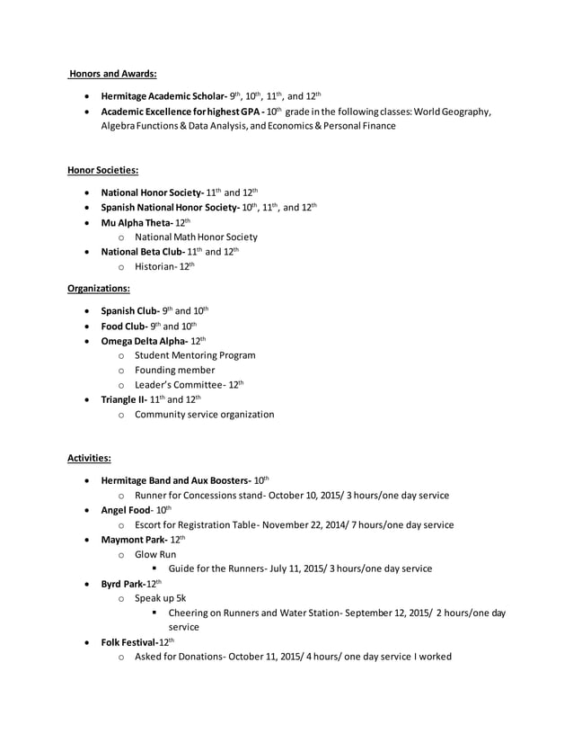 Extracurricular Activities List | PDF