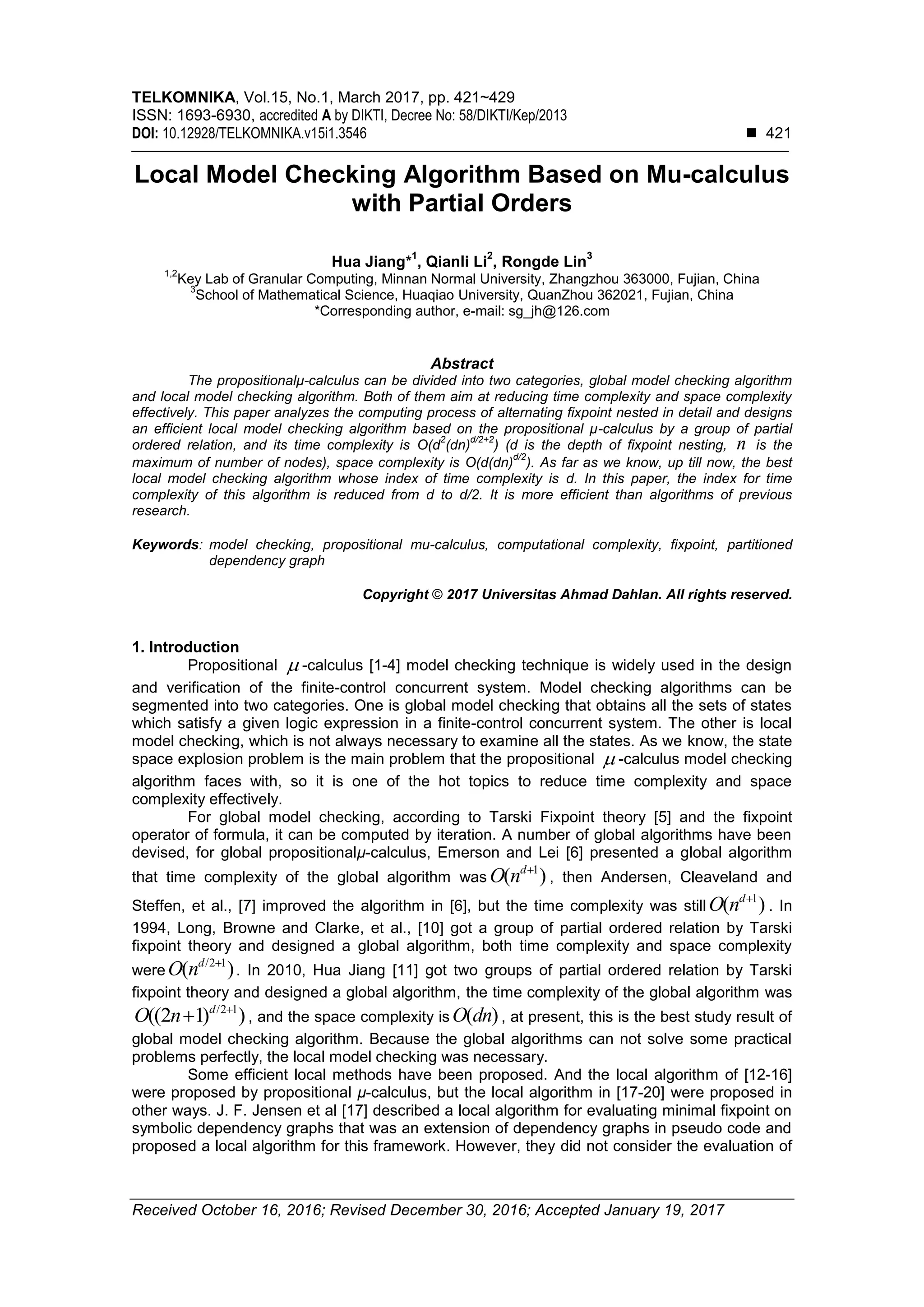 Local Model Checking Algorithm Based on Mu-calculus with Partial Orders | PDF