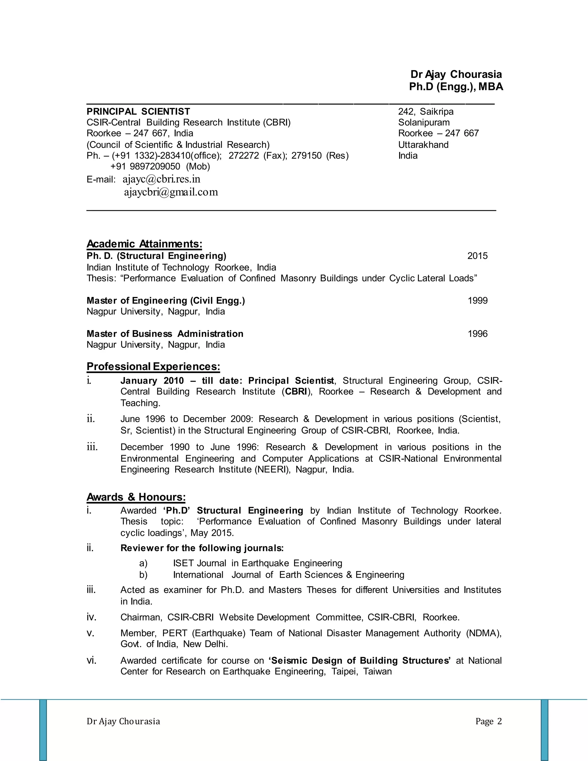Brief CV of Ajay | DOCX