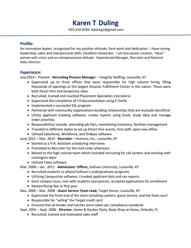 Karen T Duling Resume | PDF