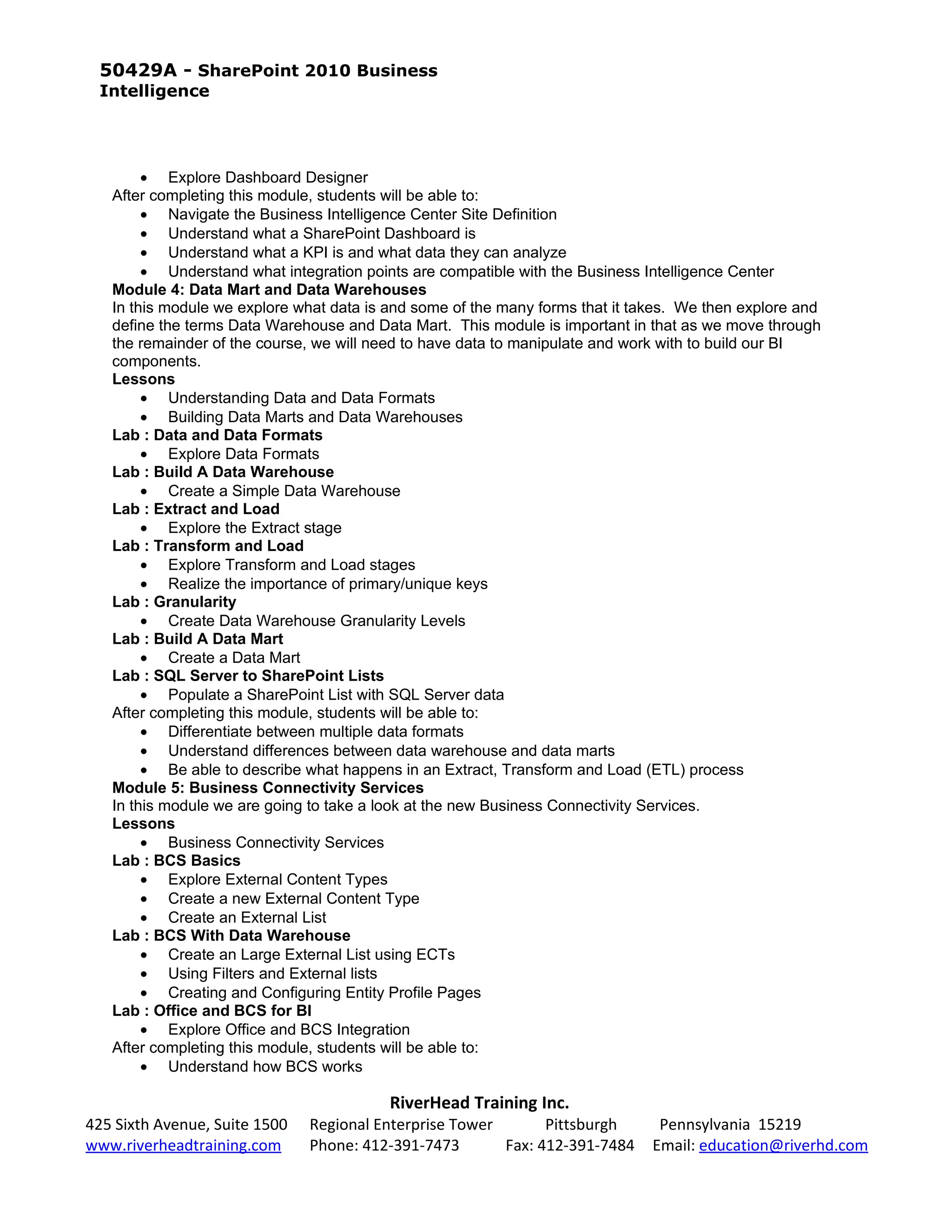 50429 a sharepoint 2010 business intelligence | DOC | Databases | Computer Software and Applications