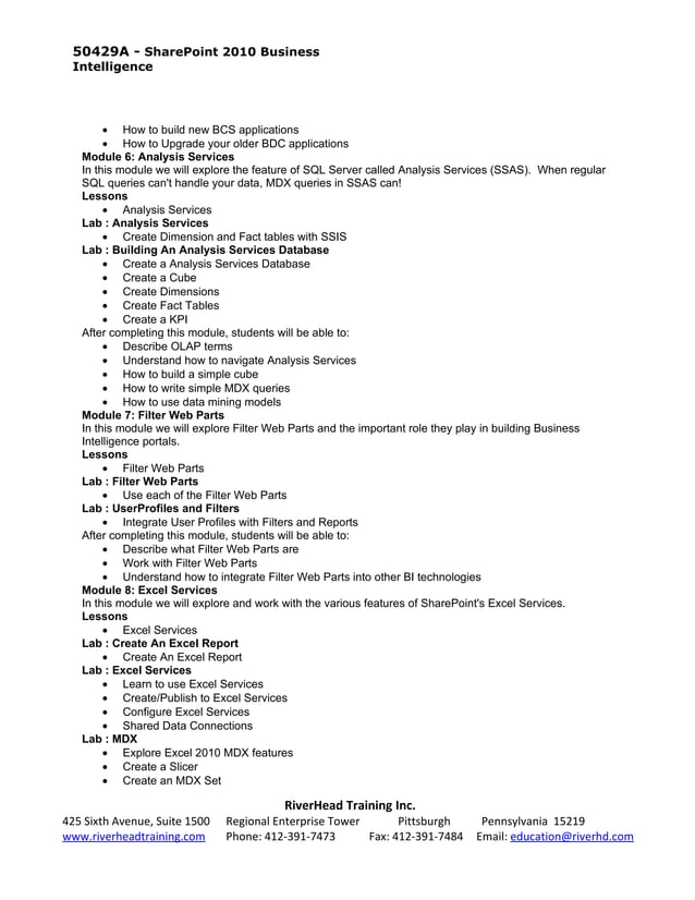 50429 a sharepoint 2010 business intelligence | DOC | Databases | Computer Software and Applications