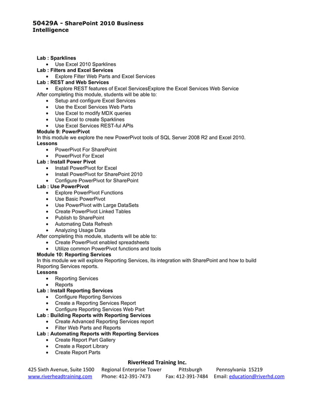 50429 a sharepoint 2010 business intelligence | DOC | Databases | Computer Software and Applications