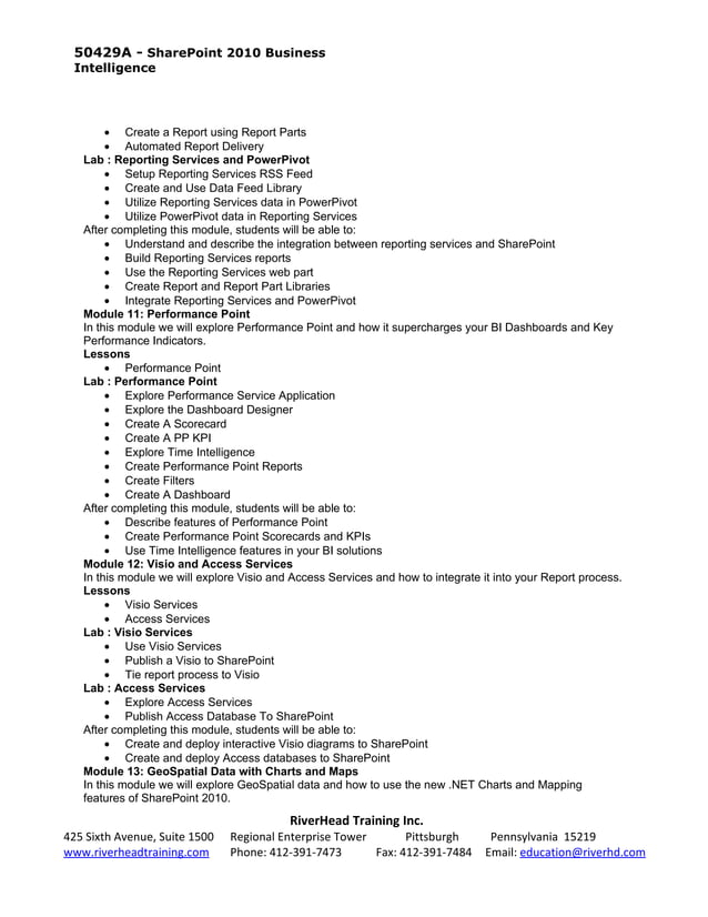 50429 a sharepoint 2010 business intelligence | DOC | Databases | Computer Software and Applications