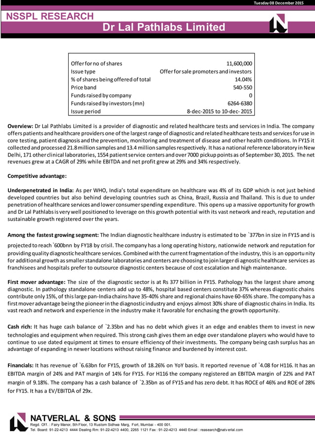 Dr Lal Pathlabs IPO Page- Dec 15 | PDF
