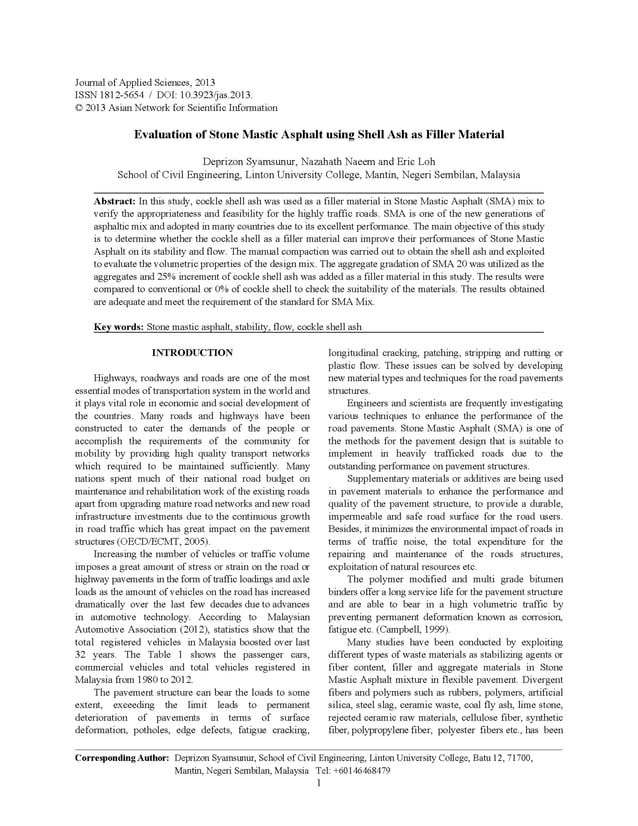 Evaluation of Stone Mastic Asphalt Using Shell Ash as Filler Material | PDF