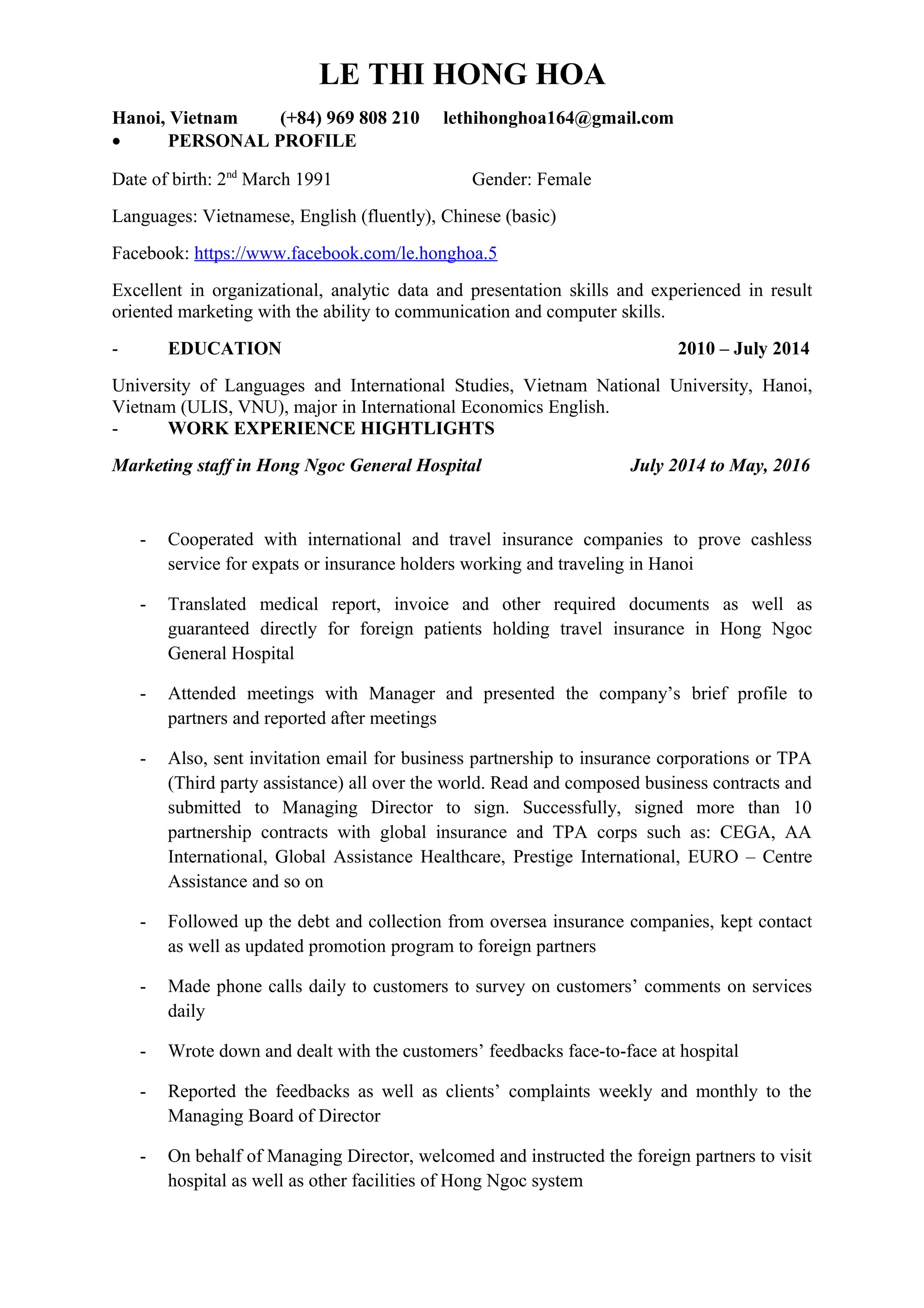 Le Hong Hoa - CV | DOC