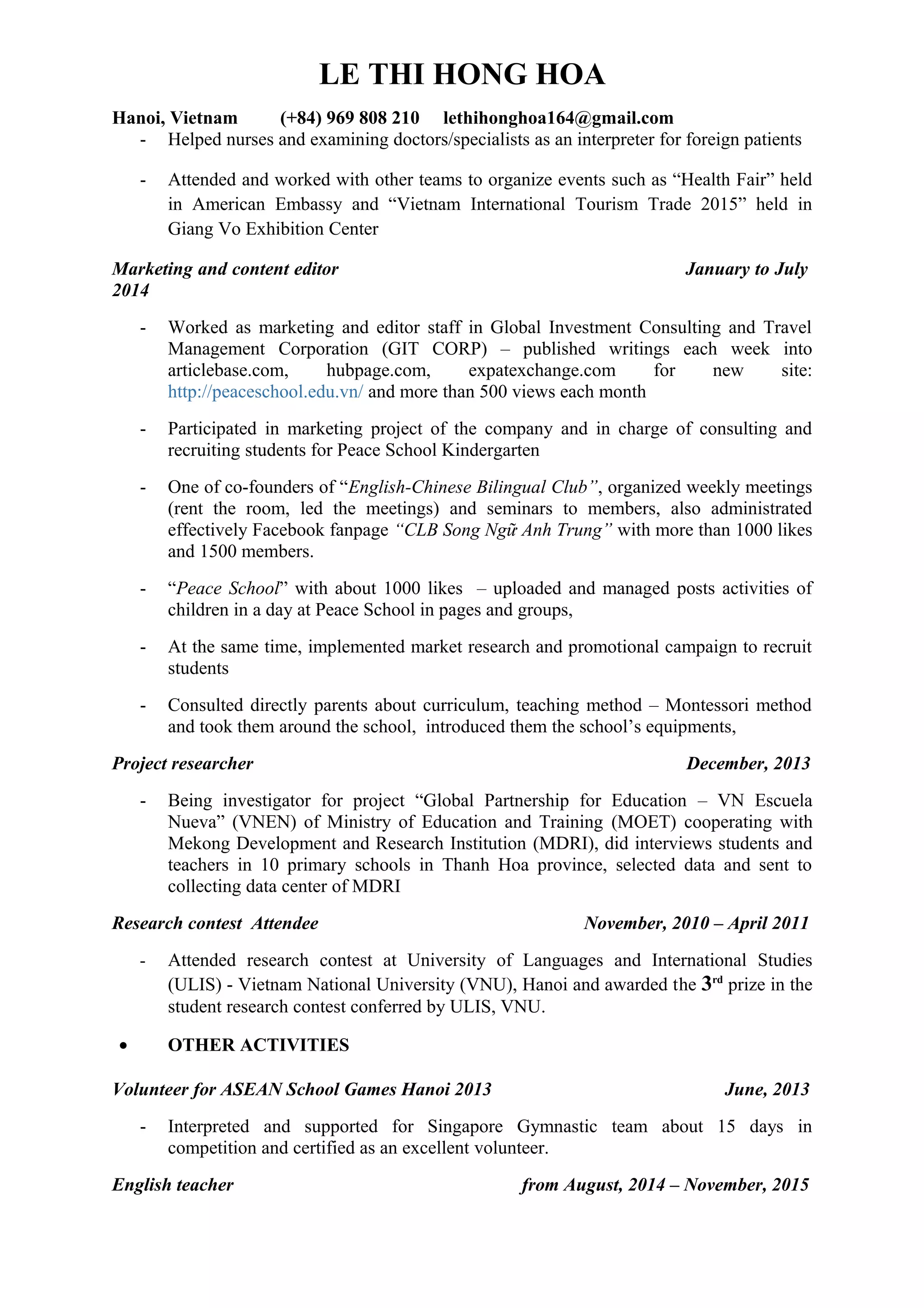 Le Hong Hoa - CV | DOC