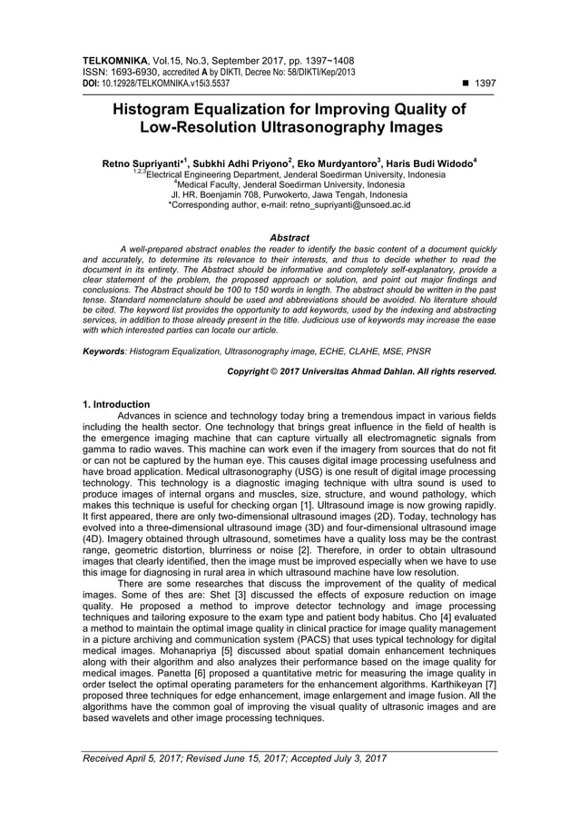 Histogram Equalization for Improving Quality of Low-Resolution Ultrasonography Images | PDF