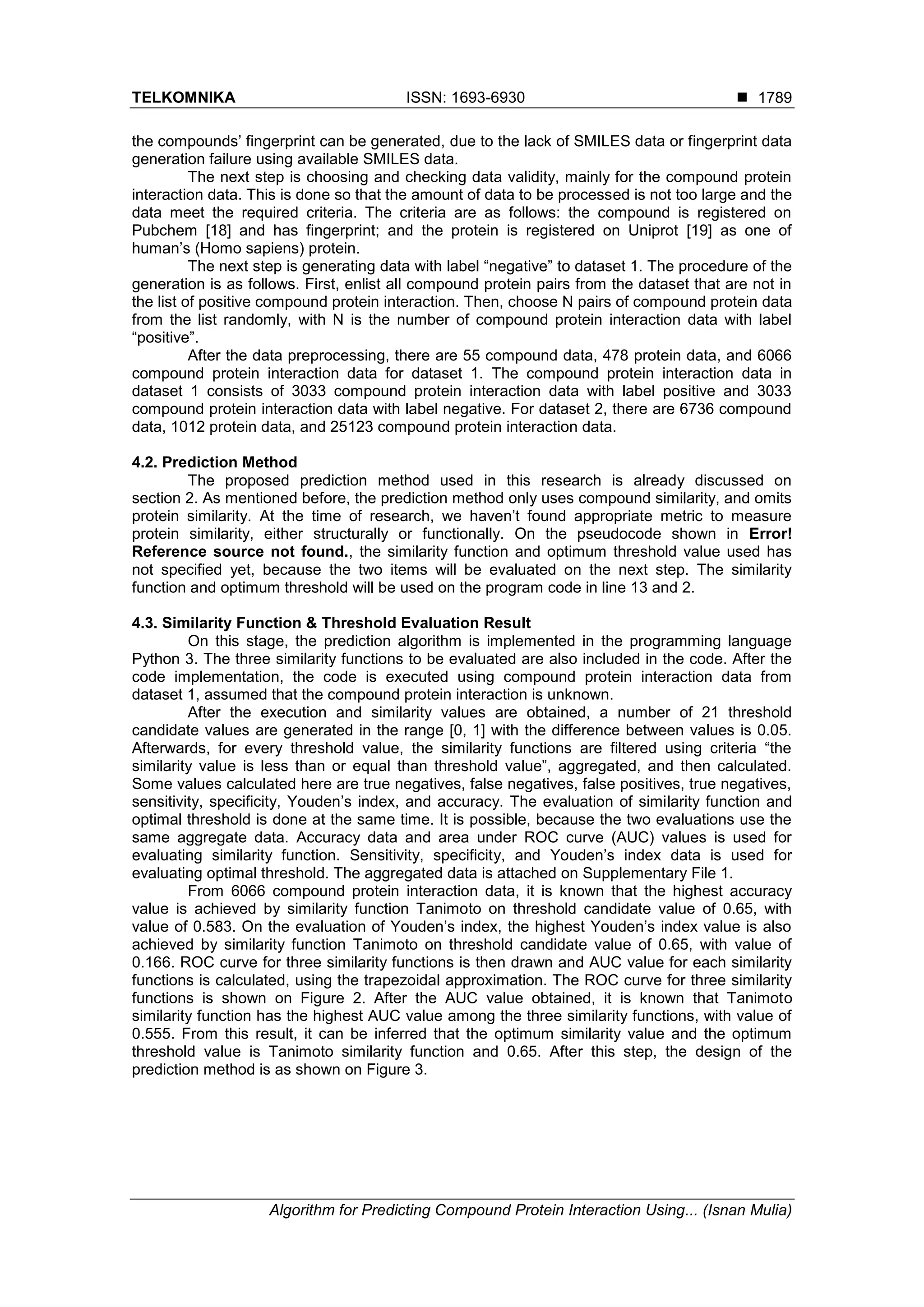 Algorithm For Predicting Compound Protein Interaction Using Tanimoto